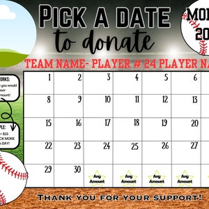 EDITABLE BASEBALL Template, Personalized Pick a Date to Donate ...