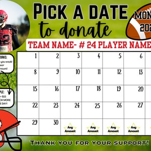 EDITABLE Football Template, Personalized Pick a Date to Donate ...