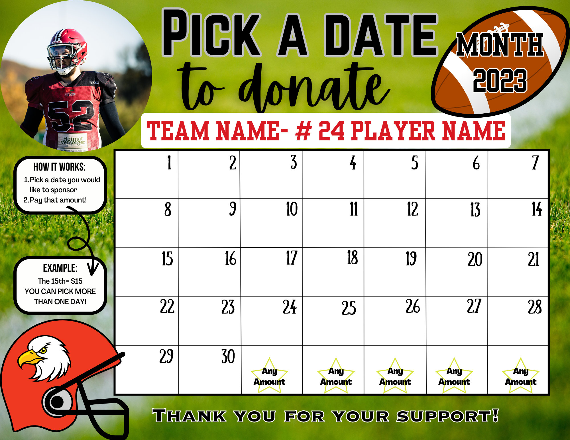 EDITABLE Football Template, Personalized Pick a Date to Donate ...