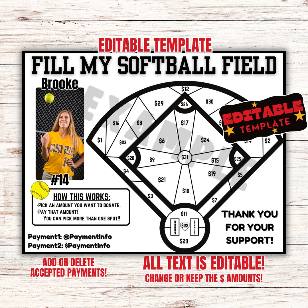 Editable Softball Fundraiser, Fill My Softball Field Fundraiser ...