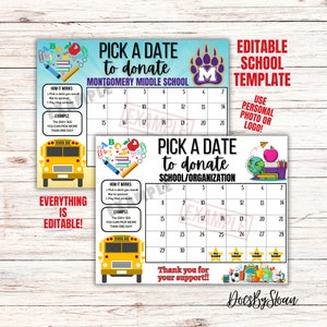Editable School Pick a Date to Donate, Day Care, Pre School Fundraiser ...