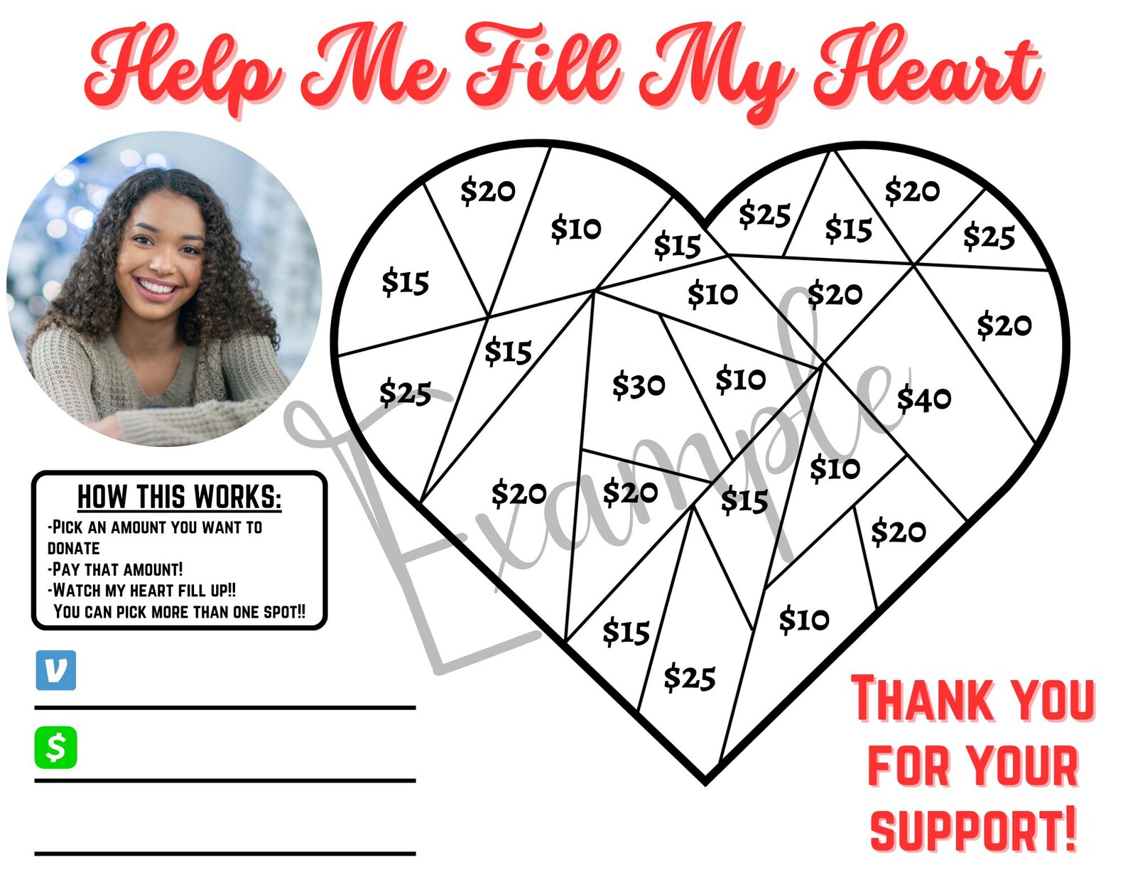 Editable Fill My Heart Fundraiser, Help Fill My Heart, Pick a Date ...