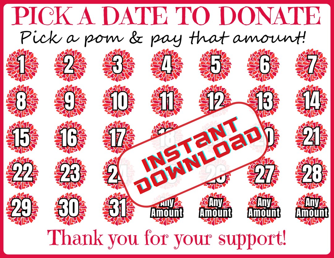 Cheer RED Pick a Date to Donate, INSTANT, Fundraiser, Pay the Date ...