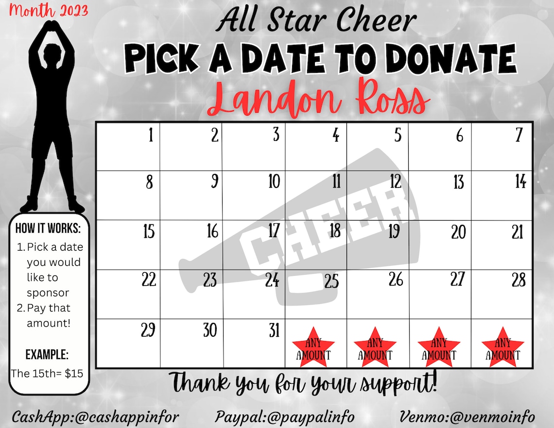 EDITABLE Cheer Template Pick a Date Fundraiser Calendar Sponsor a Date ...