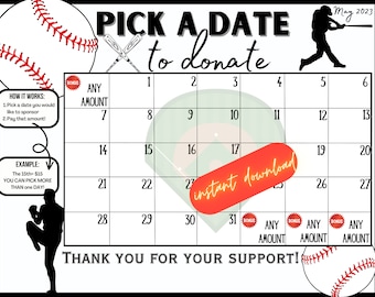 EDITABLE Baseball Template Pick a Date to Donate Fundraiser - Etsy