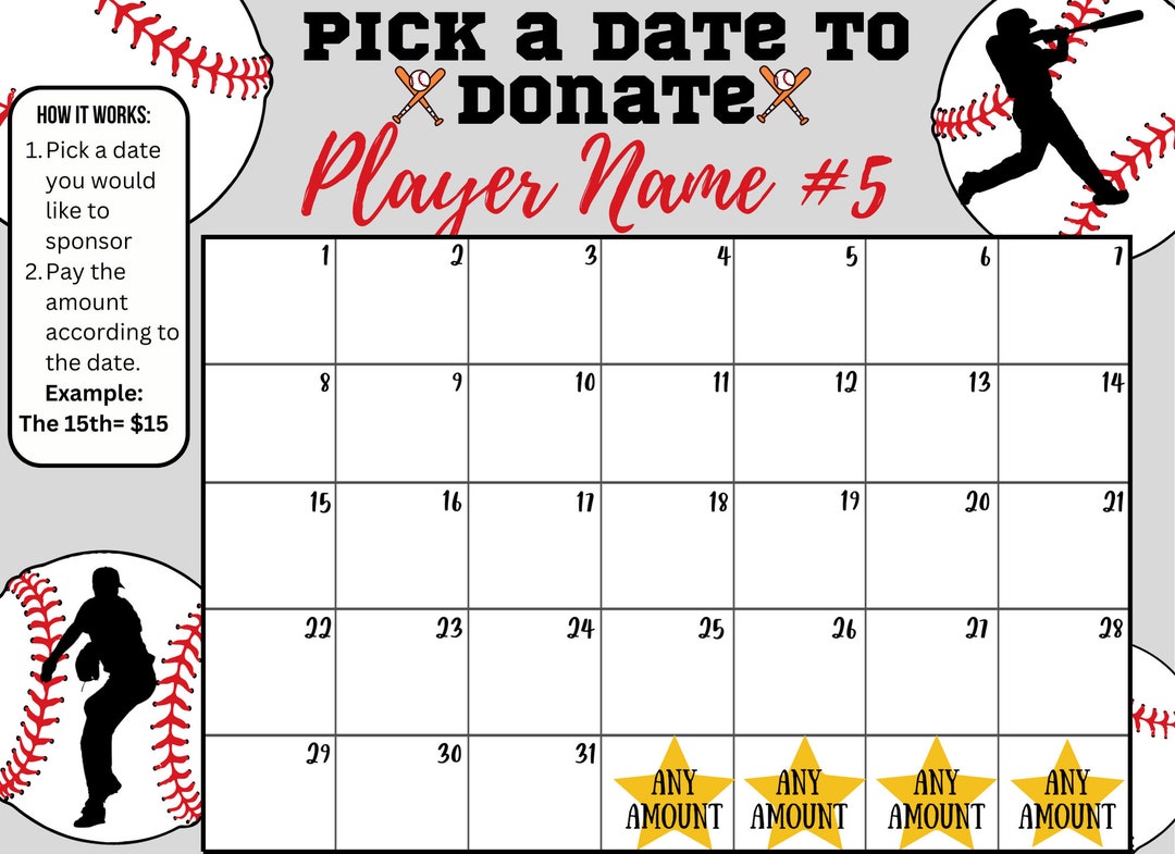 EDITABLE Baseball Template, Pick a Date to Donate, Fundraiser, Pay the ...
