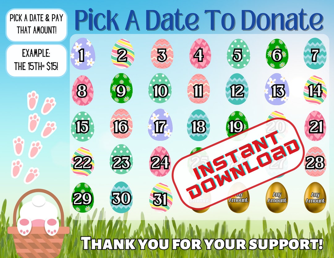 Easter Pick a Date to Donate, All Purpose, Pay the Date, March, April ...