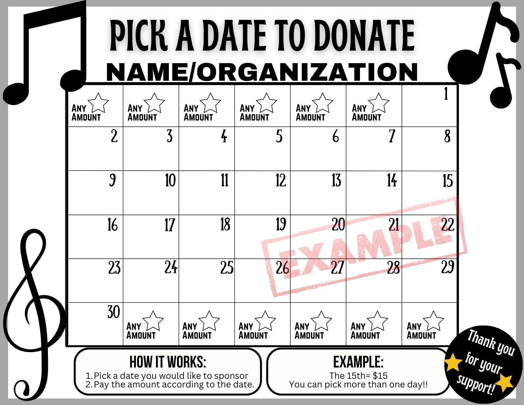 Editable Music Pick a Date to Donate, Band Fundraiser, Choir Fundraiser ...