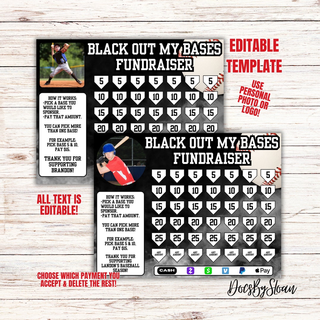 Baseball Pick a Date to Donate, Bases Fundraiser, Pay the Date, Black ...