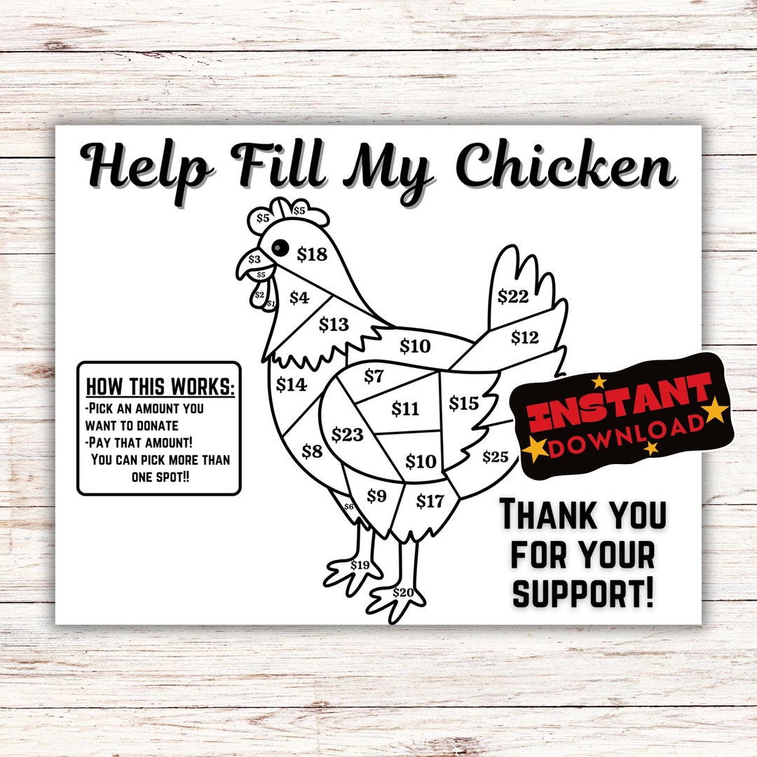 Fill My Chicken, Black Out Board, Pick a Date to Donate, Digital Print ...