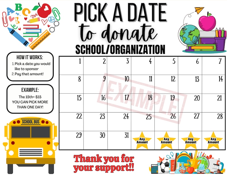 Editable School Pick a Date to Donate, Day Care, Pre School Fundraiser ...