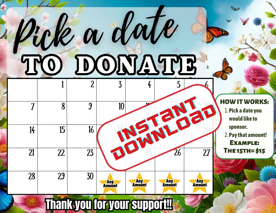 Spring Pick a Date to Donate, All Purpose, Pay the Date, Fundraiser ...