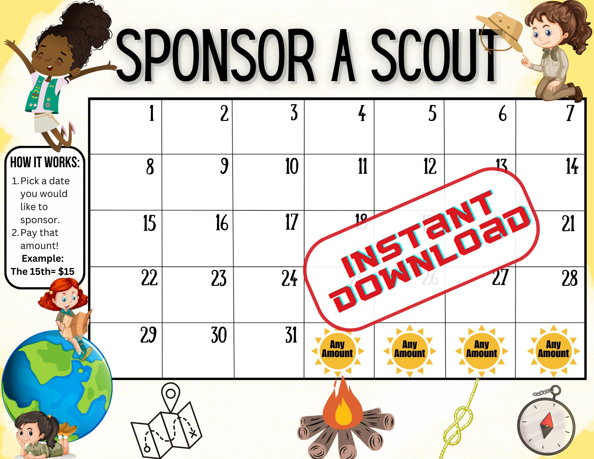 Scout Pick a Date to Donate, Girl Scout INSTANT DOWNLOAD, Fundraiser ...