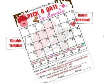 EDITABLE Pick a Date Fundraiser Calendar Sponsor a Date Chocolate ...