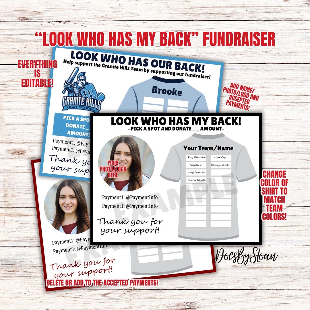 Look Who Has My Back Editable Fundraiser, Digital Template, Cheer ...