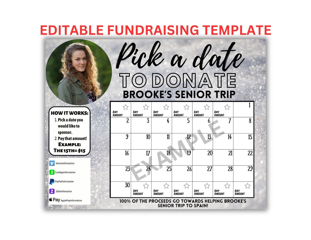 EDITABLE All Purpose Template Pick a Date Fundraiser Calendar Sponsor a ...