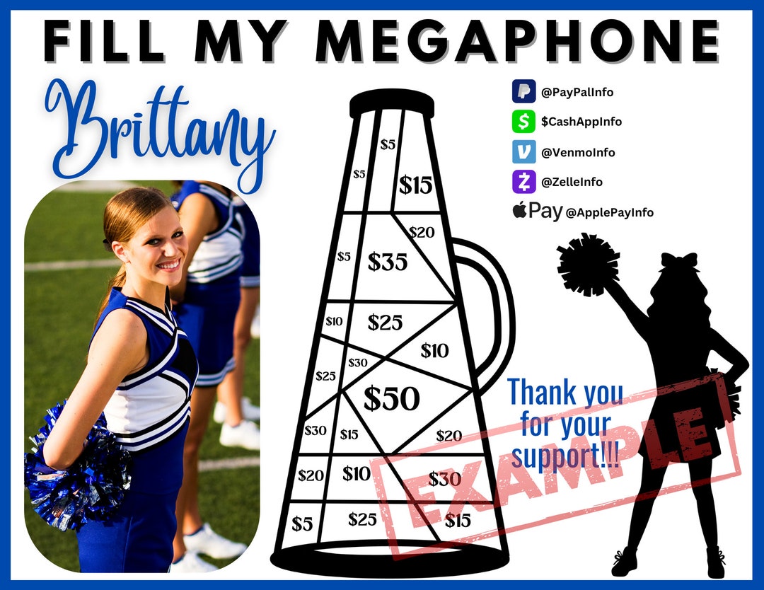 EDITABLE Cheer Girl Template Pick a Date Fundraiser, Fill My Megaphone ...