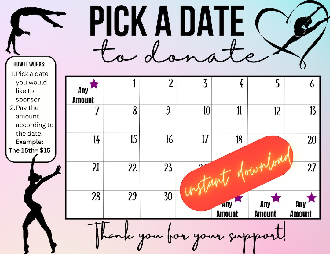 Gymnastics Pick a Date to Donate, Gymnastics Fundraiser, Pay the Date ...