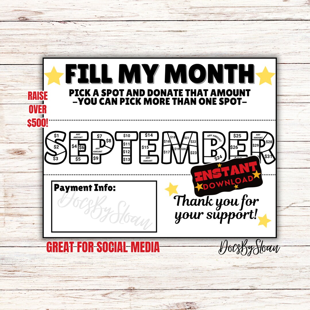 September Fundraiser, Fill My Month, Pick a Date to Donate, Pay the ...