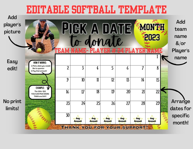EDITABLE SOFTBALL Template Personalized Pick a Date to - Etsy