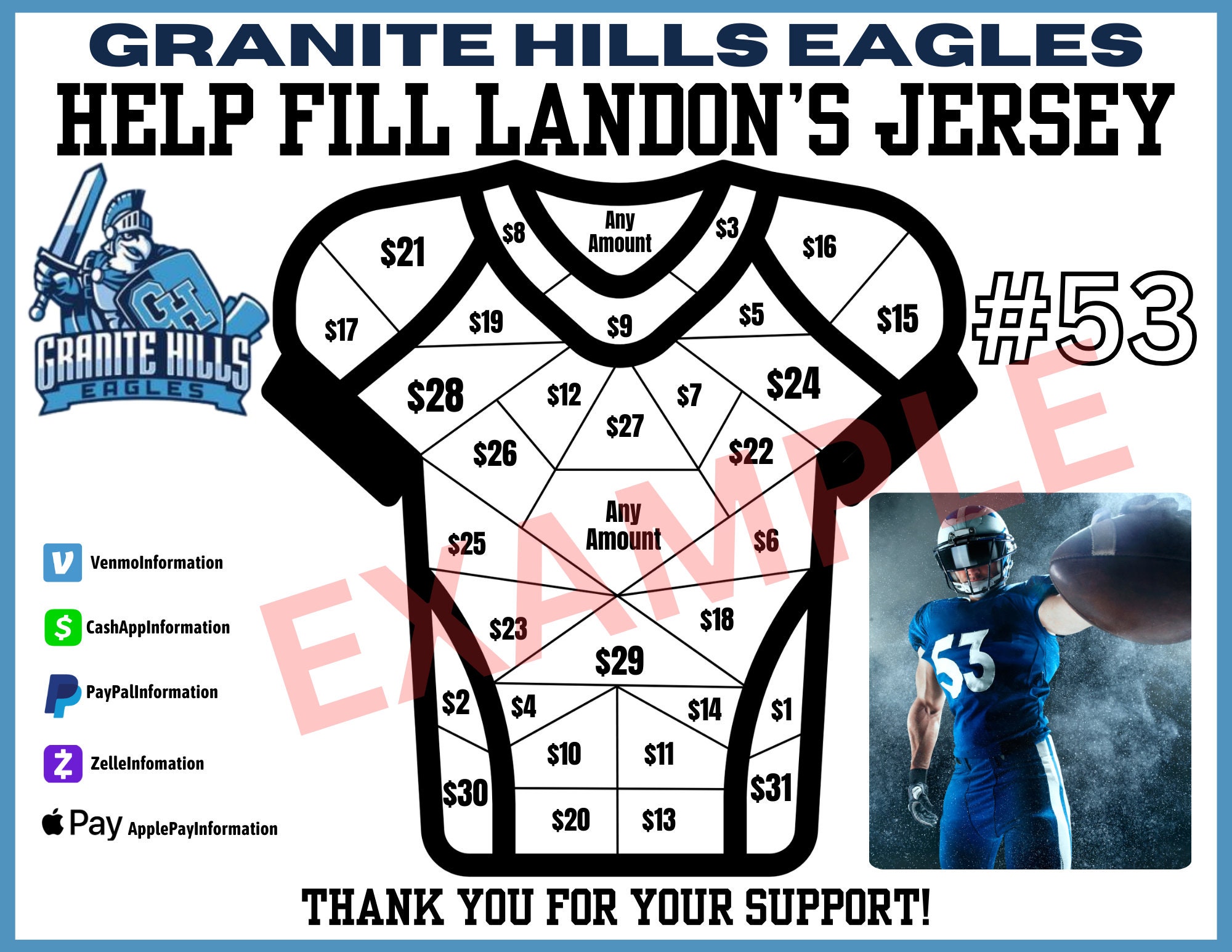 Editable Football Fundraiser, Fill My Jersey Fundraiser, Football Pick ...