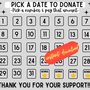 All Purpose Pick a Date to Donate,instant DOWNLOAD, Fundraiser, Pay the ...