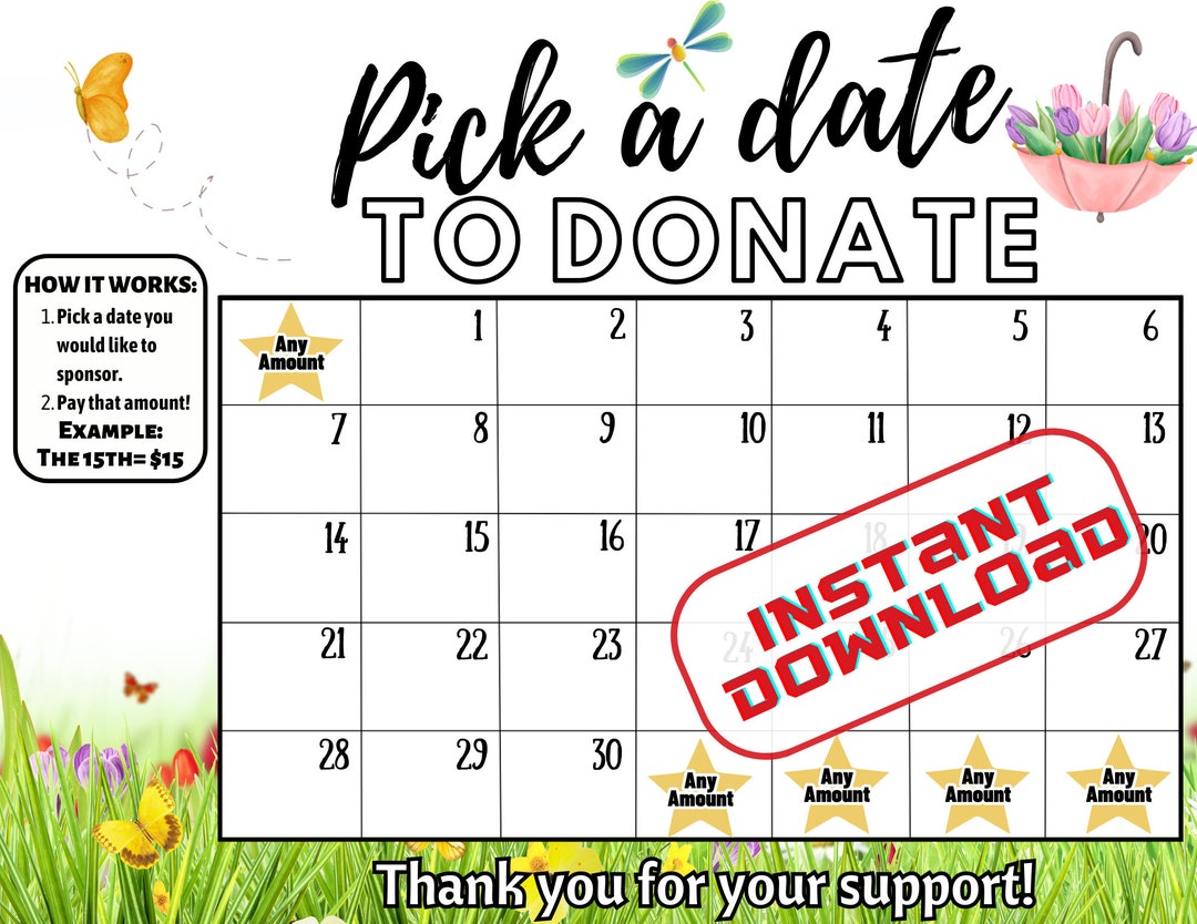 Spring Pick a Date to Donate, All Purpose, Pay the Date, Spring ...
