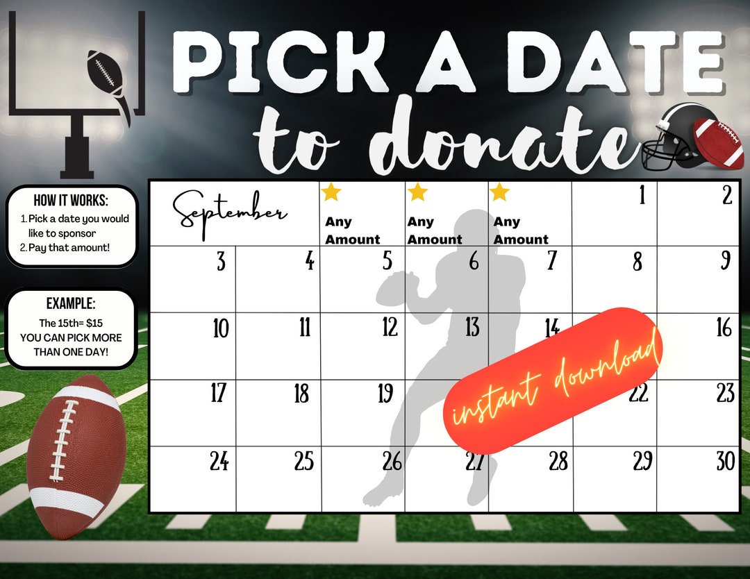 Football September Pick a Date to Donate, Fundraiser, Pay the Date ...
