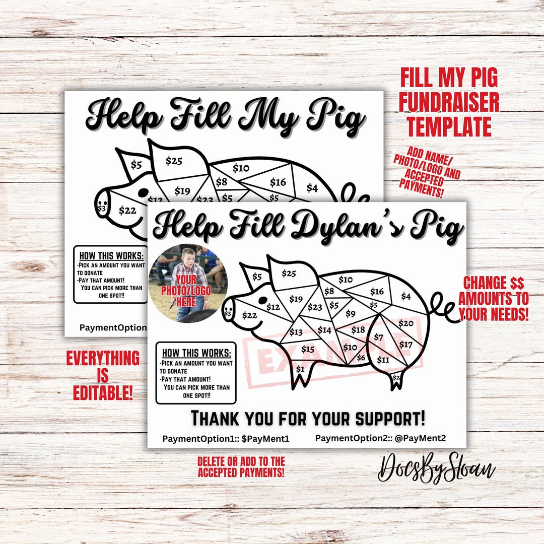 Editable Pig Fundraiser, Fill My Pig Fundraiser, Rodeo Pick a Date ...