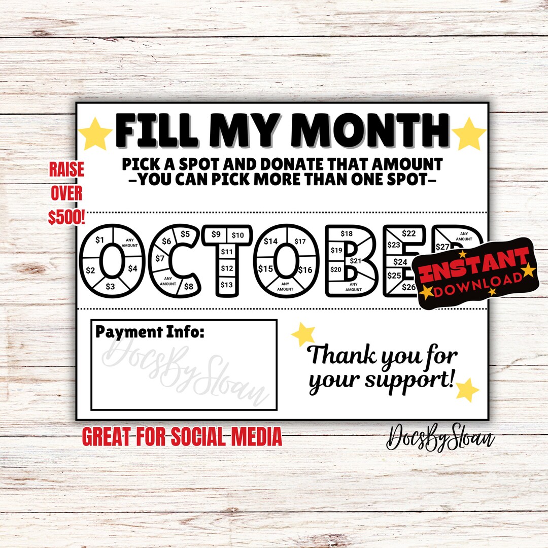 October Fundraiser, Fill My Month, Pick a Date to Donate, Pay the Date ...
