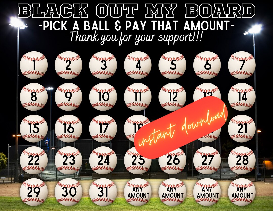 Baseball Pick a Date to Donate, Fundraiser, Pay the Date, Black Out My ...