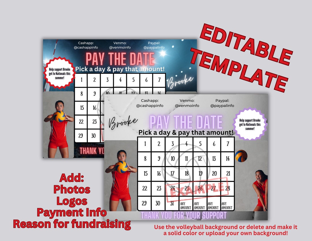 EDITABLE Volleyball Template Pick a Date Fundraiser Calendar Sponsor a ...