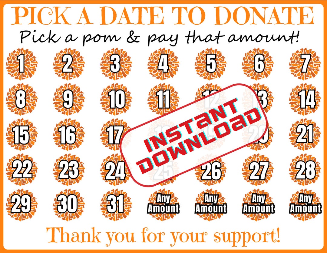 Cheer ORANGE Pick a Date to Donate, INSTANT, Fundraiser, Pay the Date ...