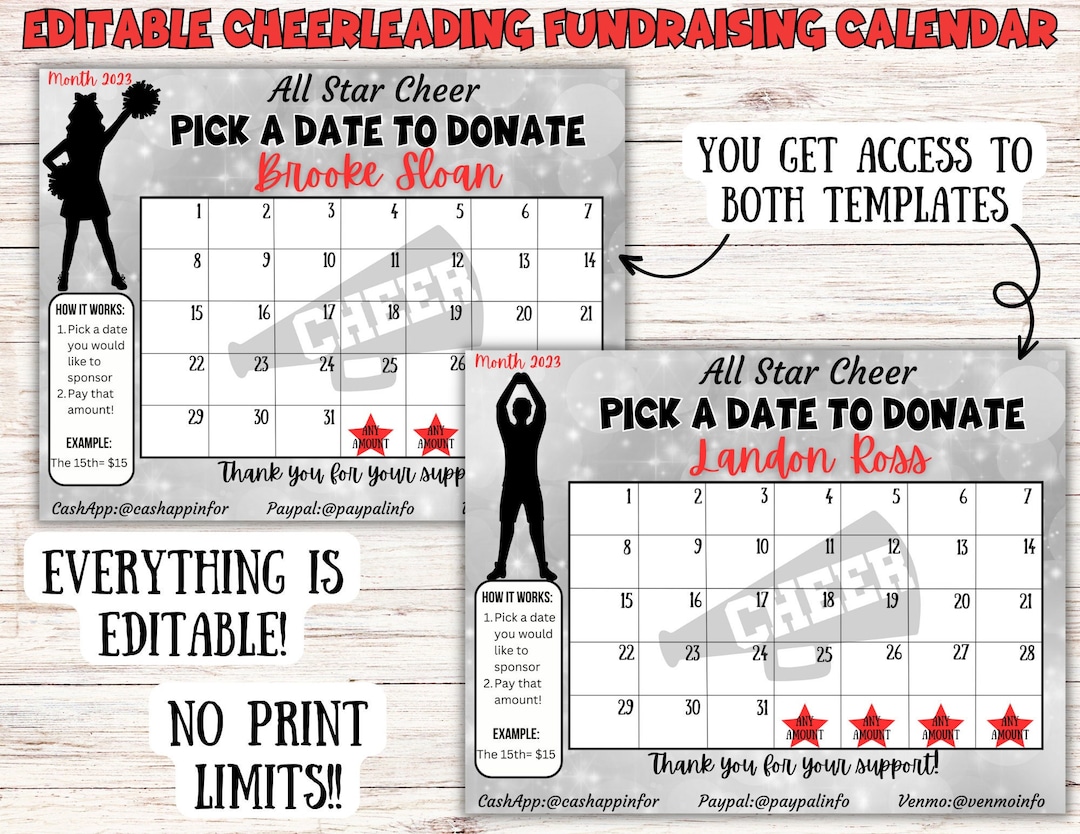 EDITABLE Cheer Template Pick a Date Fundraiser Calendar Sponsor a Date ...