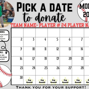 EDITABLE BASEBALL Template, Personalized Pick a Date to Donate ...
