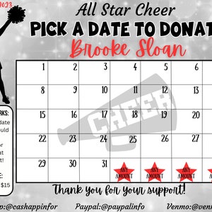 EDITABLE Cheer Template Pick a Date Fundraiser Calendar Sponsor a Date ...