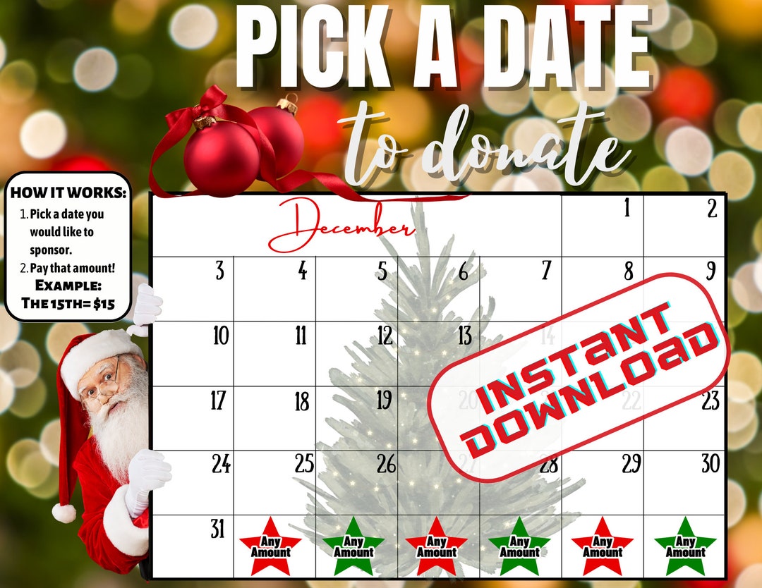 December Pick a Date to Donate, All Purpose, Pay the Date, Christmas ...