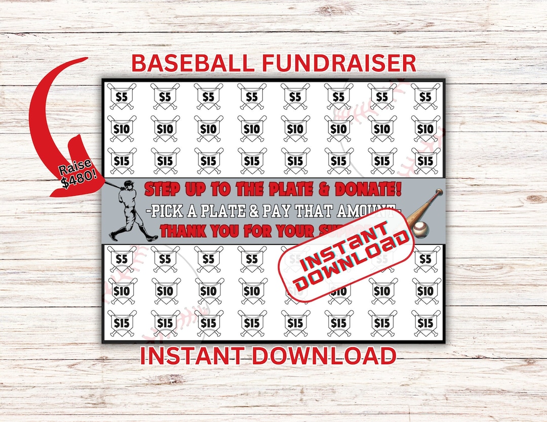 BASEBALL Pick a Date to Donate, INSTANT DOWNLOAD, Fundraiser, Pay the ...