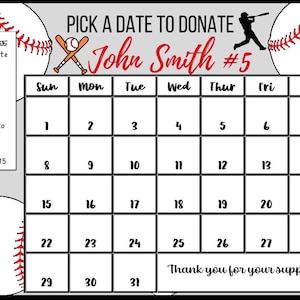 EDITABLE Baseball Template, Pick a Date to Donate, Fundraiser, Pay the ...