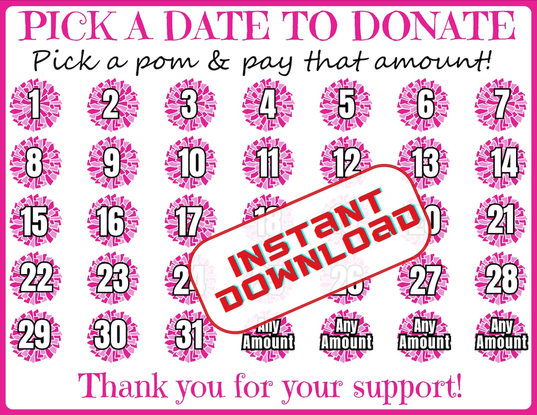 Cheer PINK Pick a Date to Donate, INSTANT, Fundraiser, Pay the Date ...
