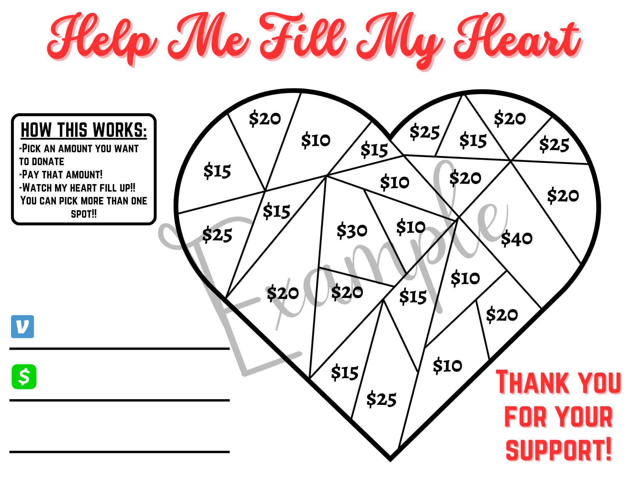 Editable Fill My Heart Fundraiser, Help Fill My Heart, Pick a Date ...