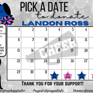EDITABLE Cheer Template Pick a Date Fundraiser Calendar Sponsor a Date ...