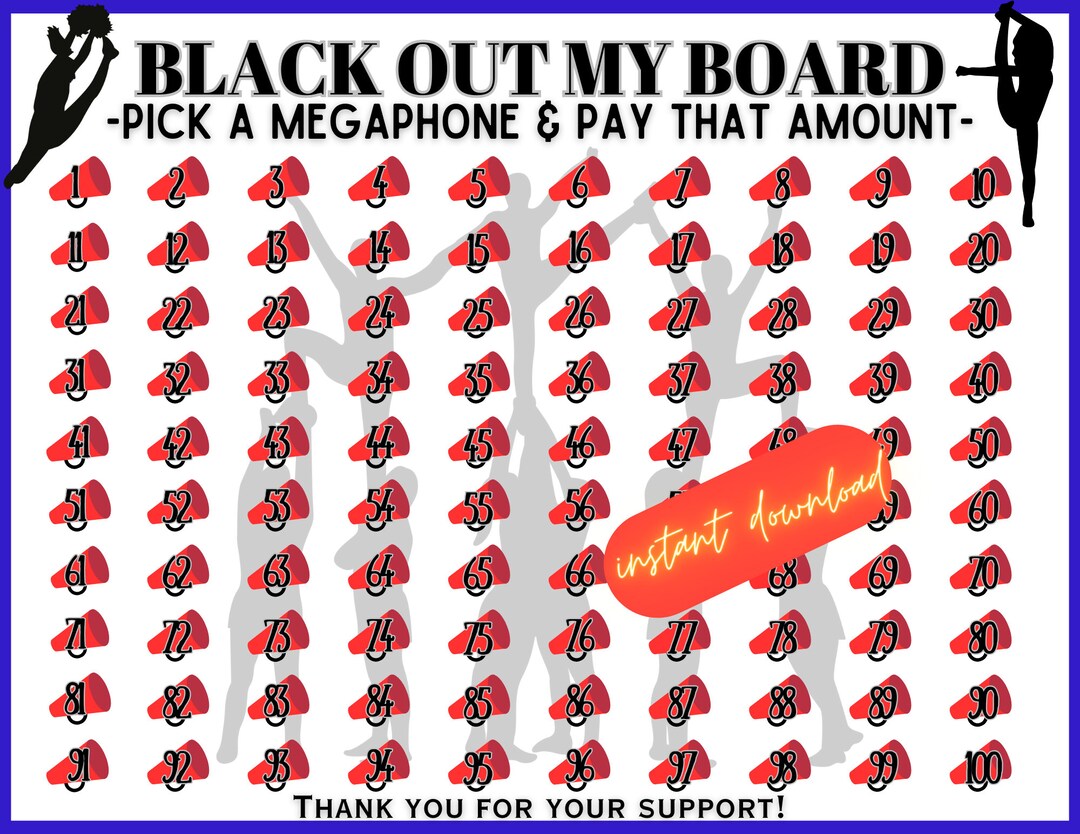 Cheer, Black Out My Board 100, Pick a Date to Donate Fundraiser, Pay ...