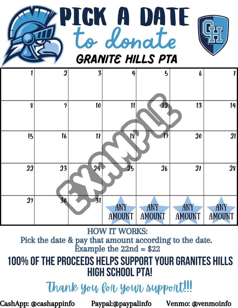 PTA Fundraiser Template PTO Fundraiser Pick a Date Calendar - Etsy
