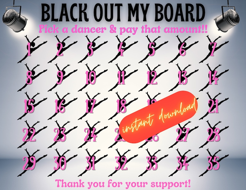 DANCE Calendar Fundraiser Black Out My Board Pick a Date to - Etsy