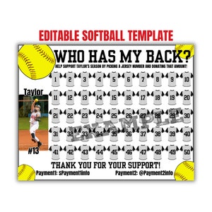 Softball Fundraiser, Editable Fundraiser, Who Has My Back, Pick a Date ...