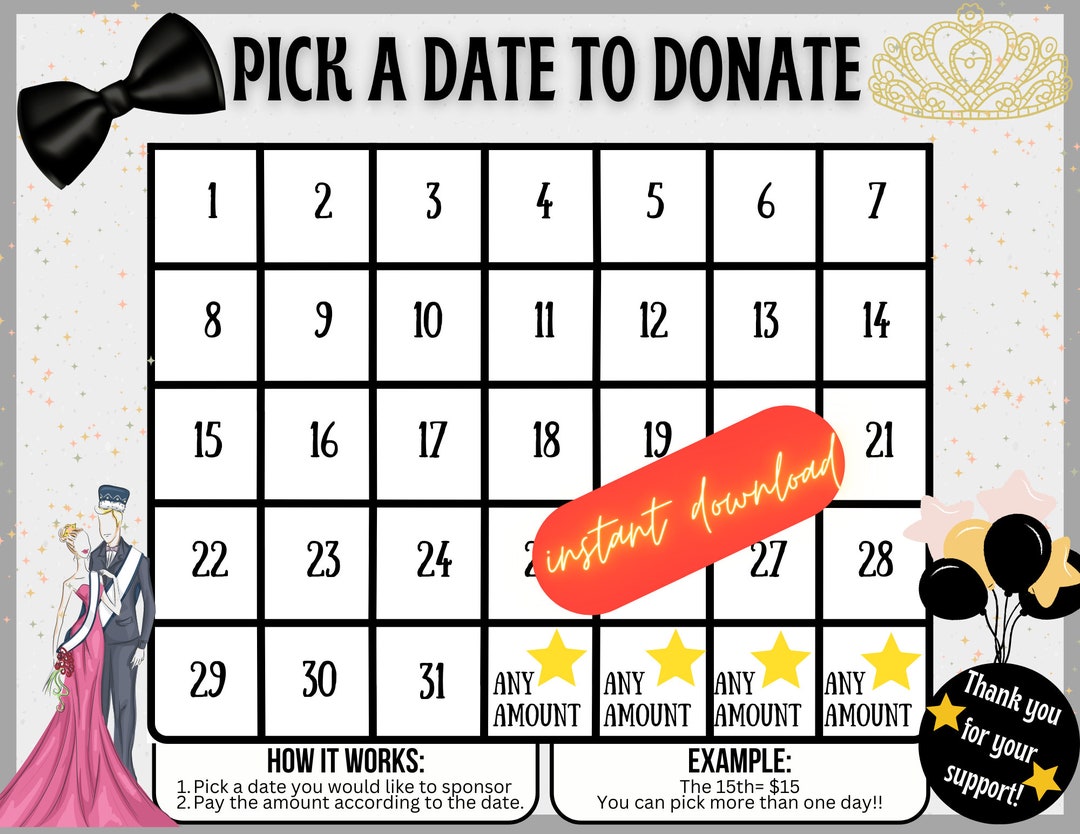 PROM Calendar Fundraiser, School Dance, Pick a Date to Donate ...