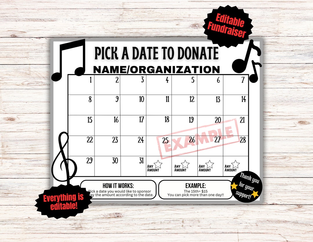 Editable Music Pick a Date to Donate, Band Fundraiser, Choir Fundraiser ...