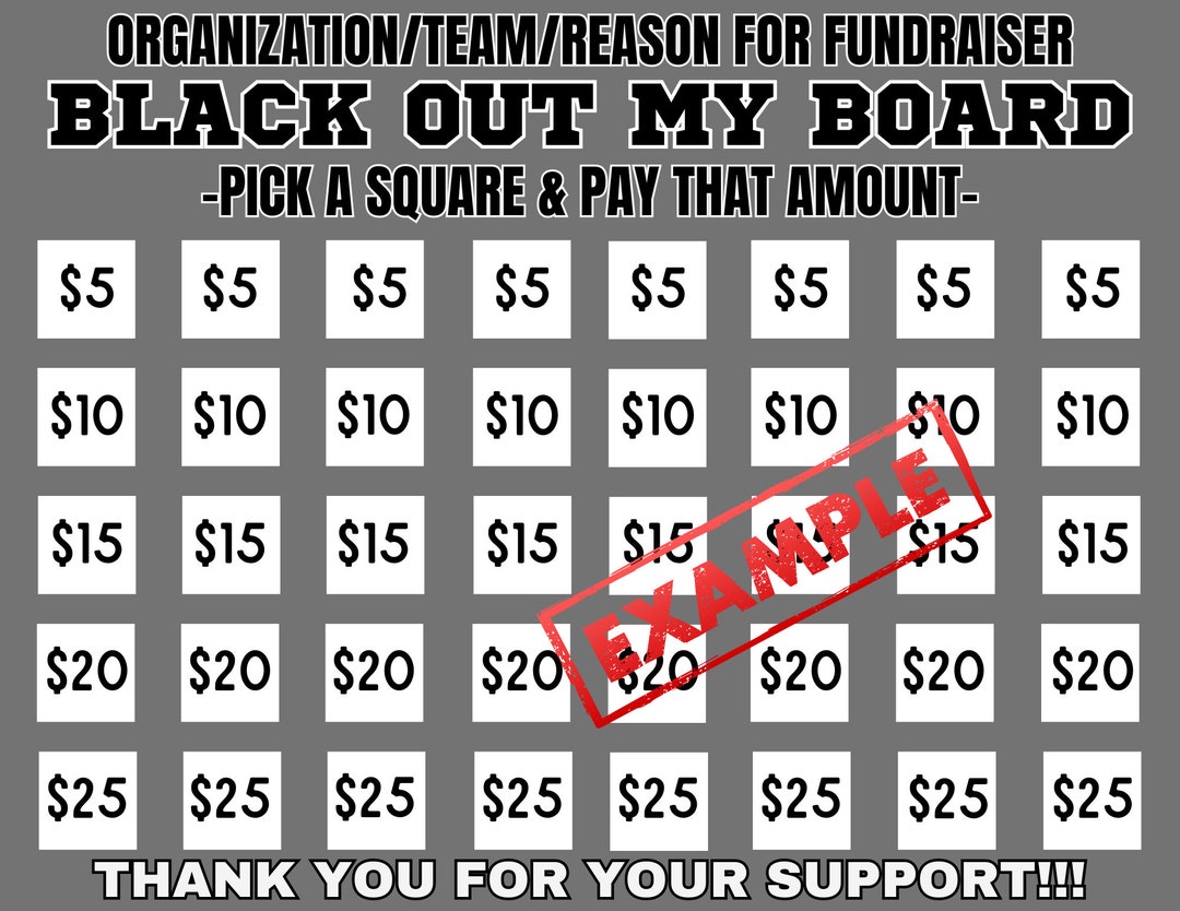 EDITABLE Black Out My Board, Square Fundraiser, Black Out My Board ...