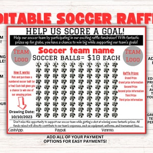 Soccer Editable Raffle, Soccer Fundraiser Template, Flyer, Soccer ...